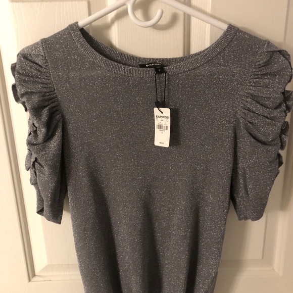 Express | Tops | Nwt Express Ruffle Sparkle Sleeve Tee | Poshmark